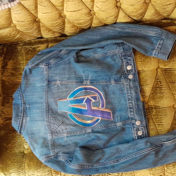 Levi's | Jackets & Coats | Blue Denim Jacket With Handmade Avengers ...